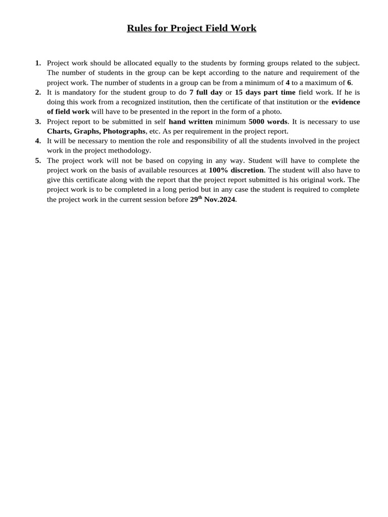 Rules of Project Field Work For 1st Year - NEP 2024 | PDF | Consumer ...