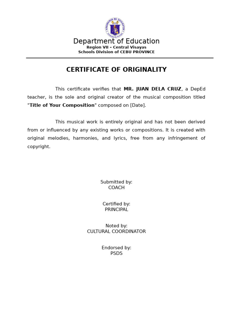 Balitaw - Certificate of Originality | PDF | Career & Growth