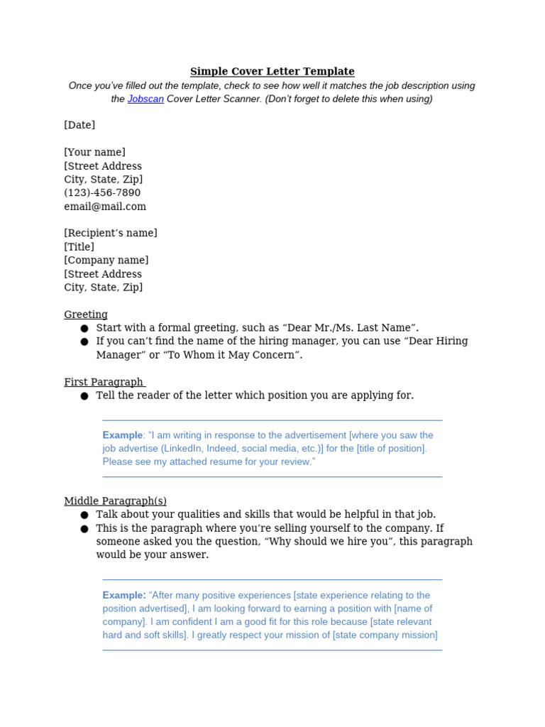 Simple Cover Letter Template | PDF