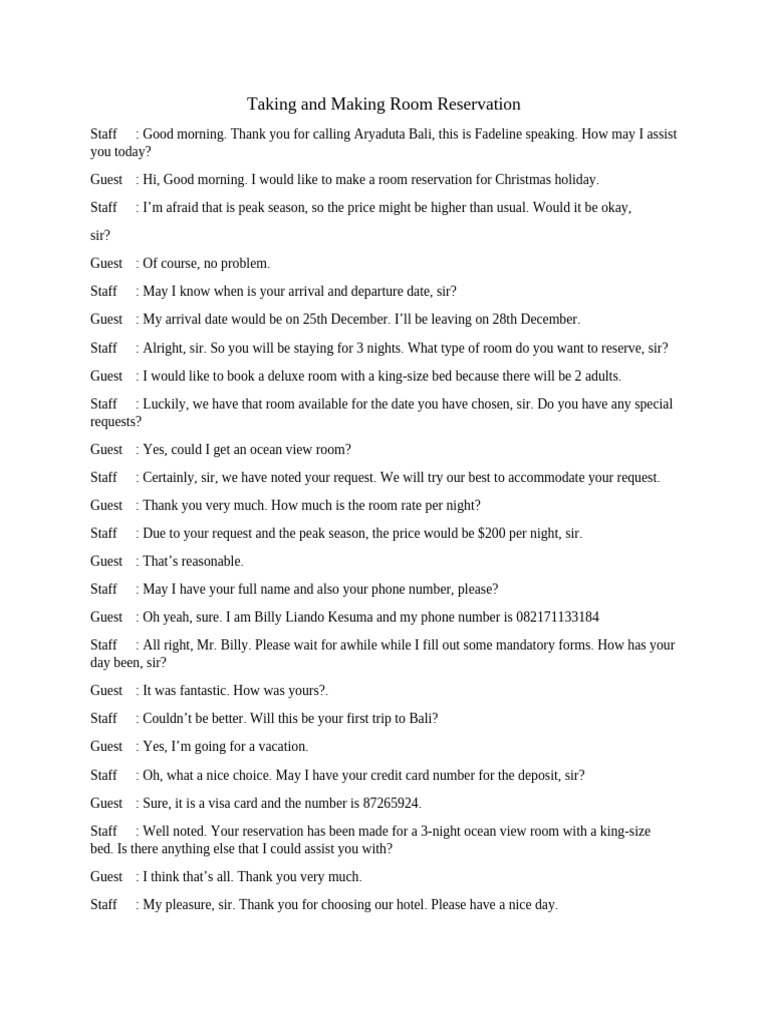 Taking and Making Room Reservation Fix | PDF