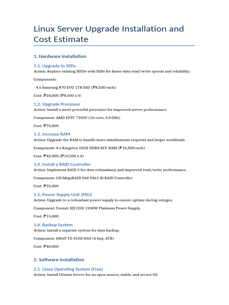 Server Upgrade Installation Cost Documentation | PDF | Business | Computers