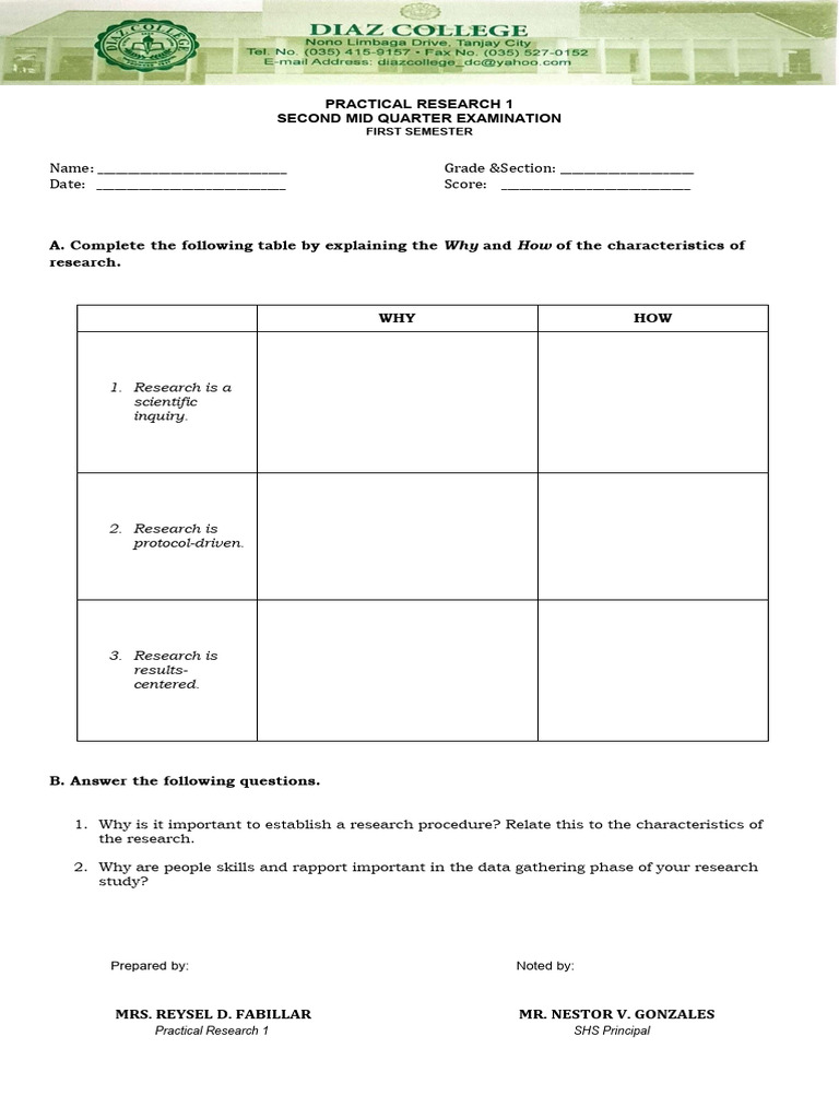 2nd Mid Quarter Exa Practical Research 1 1 | PDF