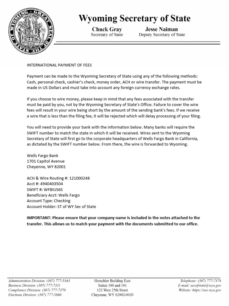 ACH & Wire Transfer Instructions | PDF | Law