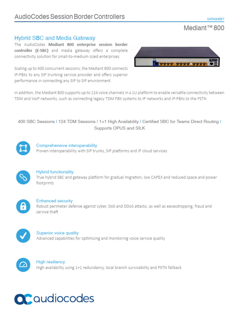 Mediant 800 Hybrid e SBC and Media Gateway Datasheet | PDF | Session ...