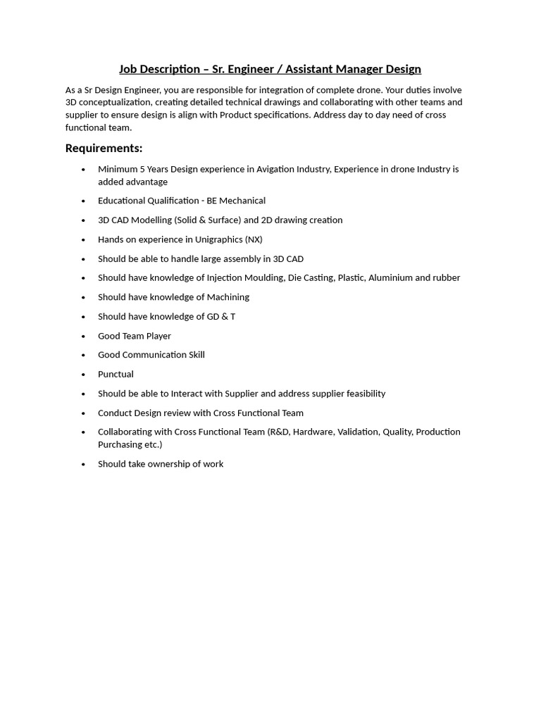 Sr. Drone Design Engineer Role | PDF