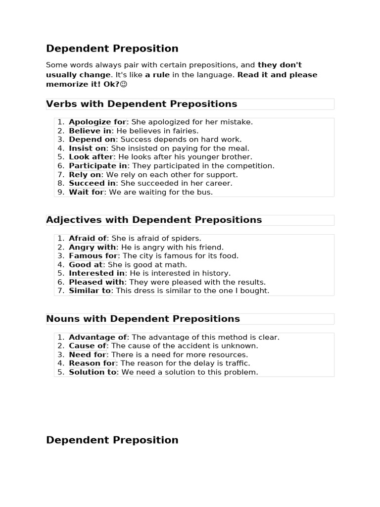 Dependent Preposition | PDF | Preposition And Postposition | Adjective