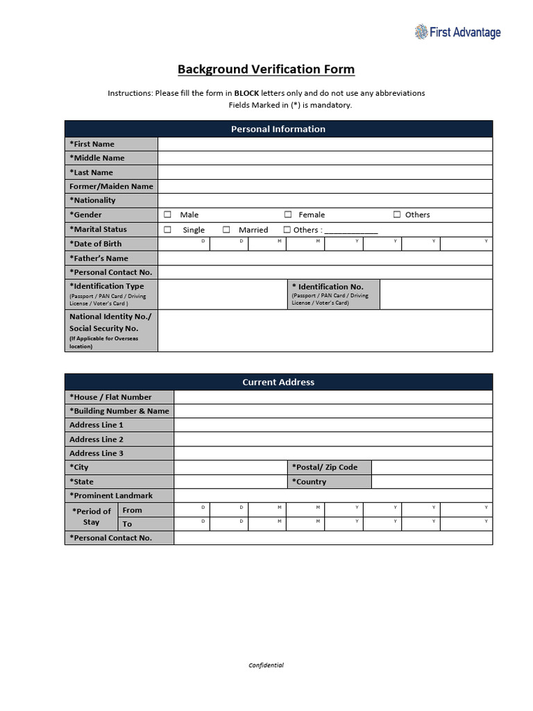 Background Verification Form Template | PDF | Identity Document ...