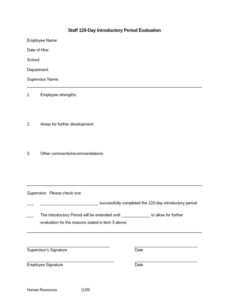 New Employee Introductory Period Evaluation Form | PDF