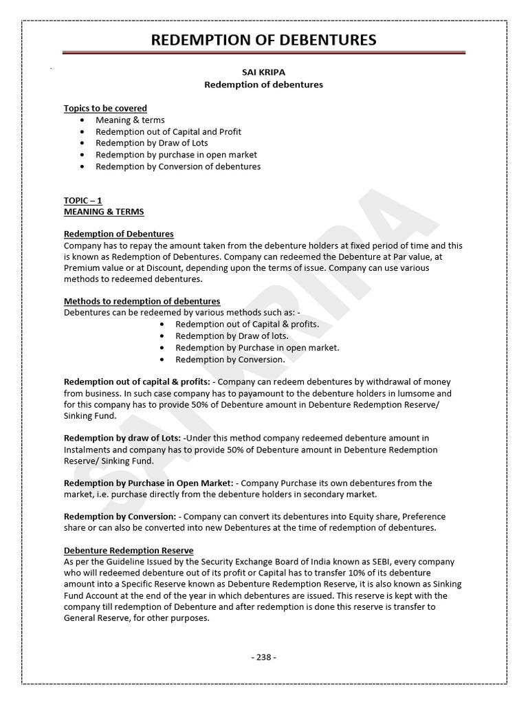 Redemption of Debentures | PDF | Debenture | Option (Finance)