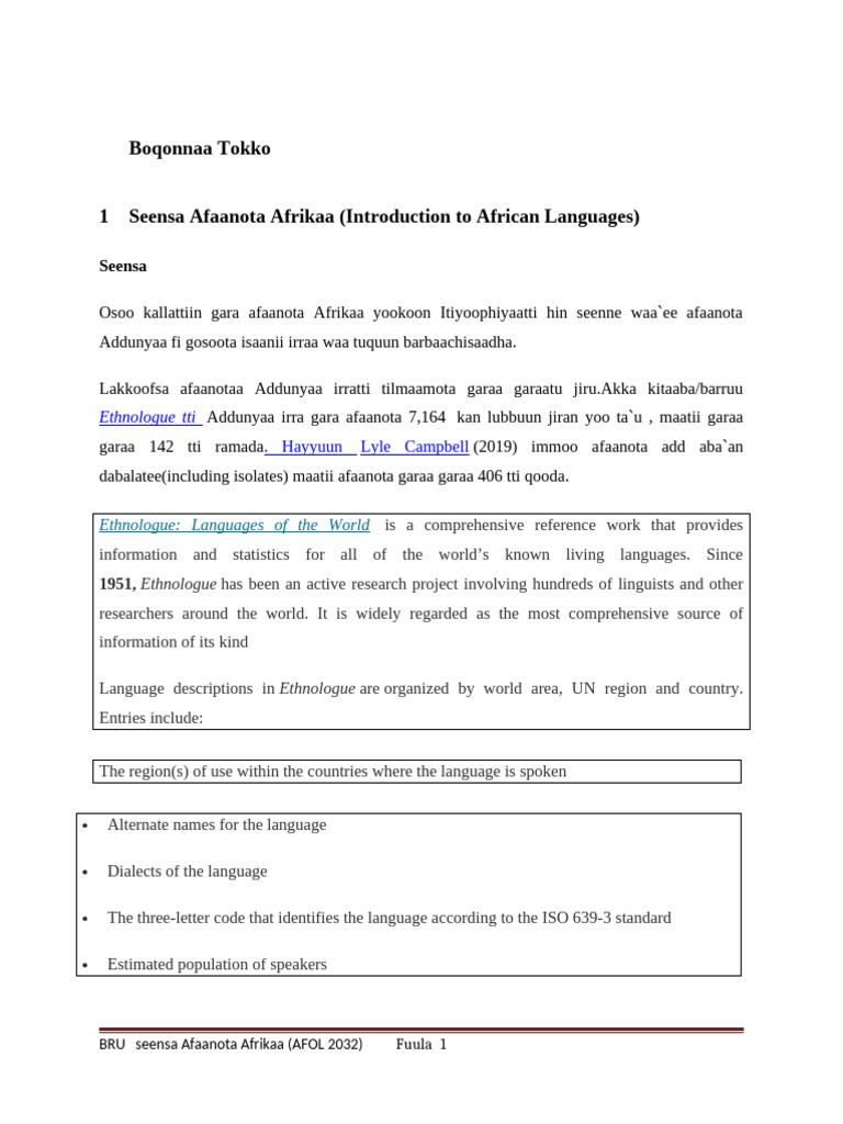Seensa Afaanota Afrikaa | PDF | Languages | Foreign Language Studies