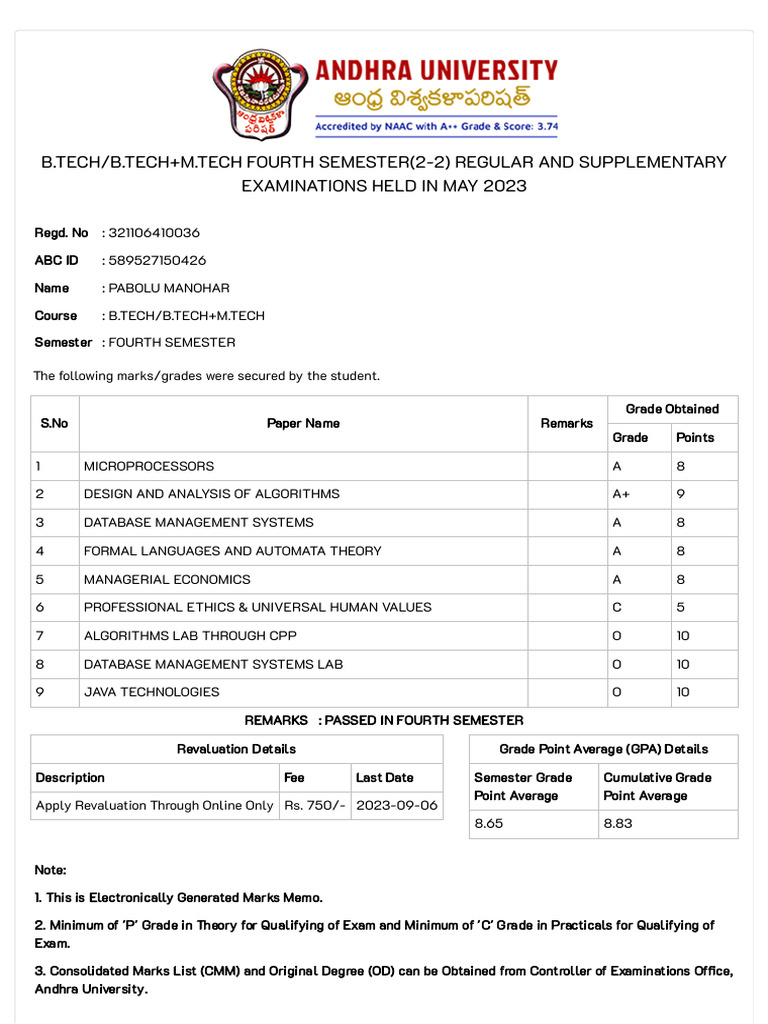 B.Tech/B.Tech+M.Tech Fourth Semester (2-2) Regular and Supplementary Examinations Held in May ...