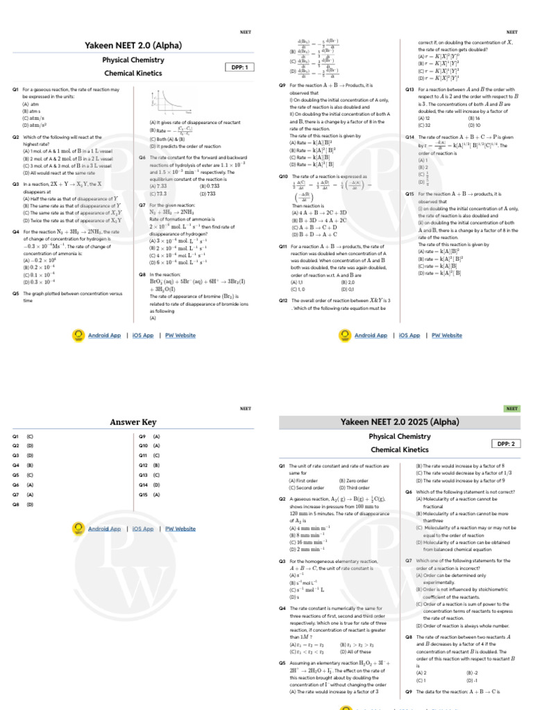 Chemical Kinetics DPP 01 (Of Lec 02) Yakeen NEET 2.0 202 (7 Files Merged) | PDF | Reaction Rate ...