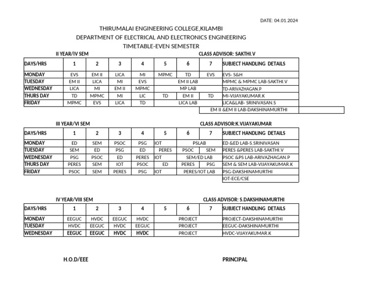 TIME TABLE 2022 EVEN | PDF