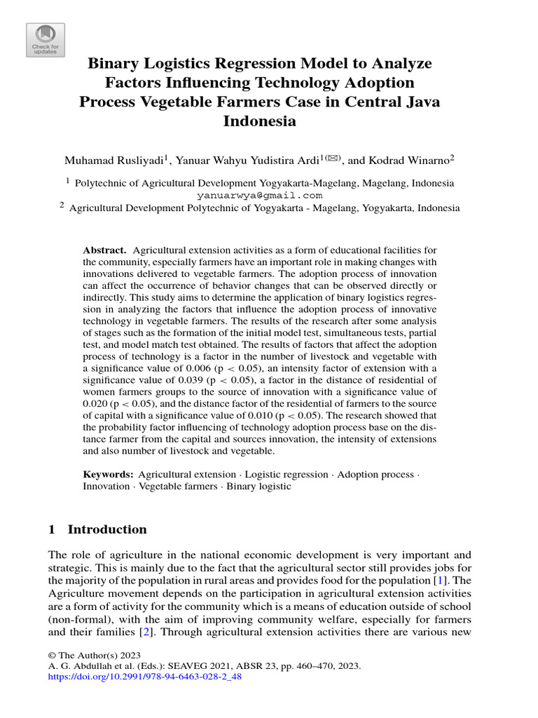 Binary Logistics Regression Model To Analyze Factors Influencing Technology Adoption Process ...