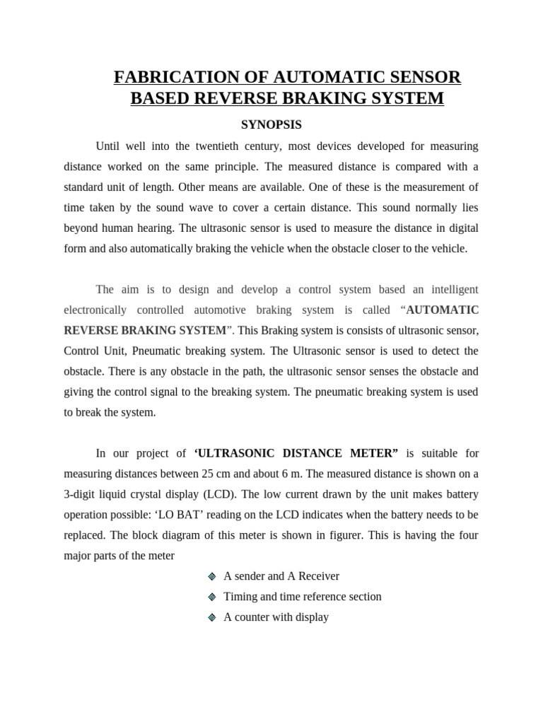 Fabrication of Automatic Sensor Based Reverse Braking System | PDF ... Fabrication of Automatic Sensor Based Reverse Braking System | PDF ...