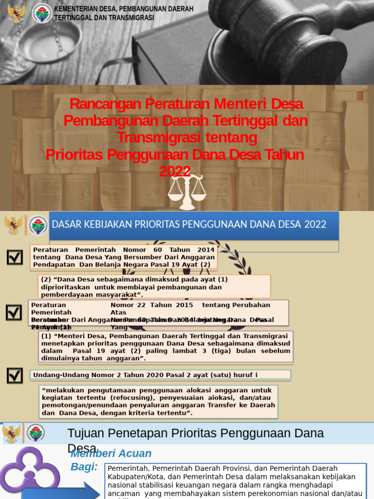 Pointer Rapermendes PDTT Tentang Prioritas Penggunaan Dana Desa Tahun 2022-Edit | PDF