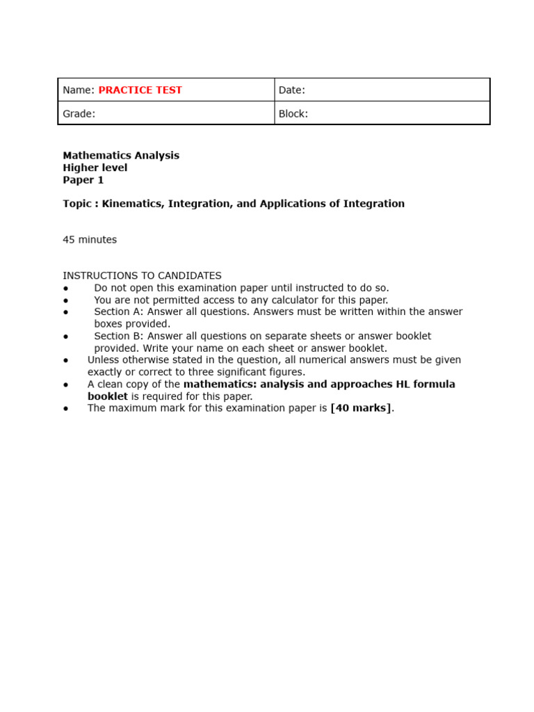 Test+ +Integration+2023.Docx+ | PDF | Integral | Acceleration