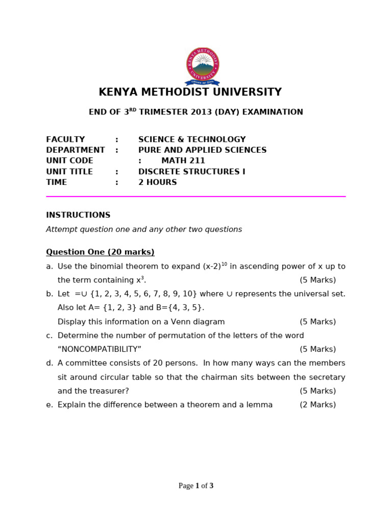 Math 211 - Discrete Structures I | PDF | Function (Mathematics) | Boolean Algebra