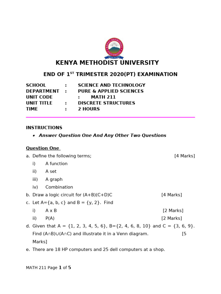 Discrete Structures Exam Guide | PDF | Applied Mathematics | Theoretical Computer Science