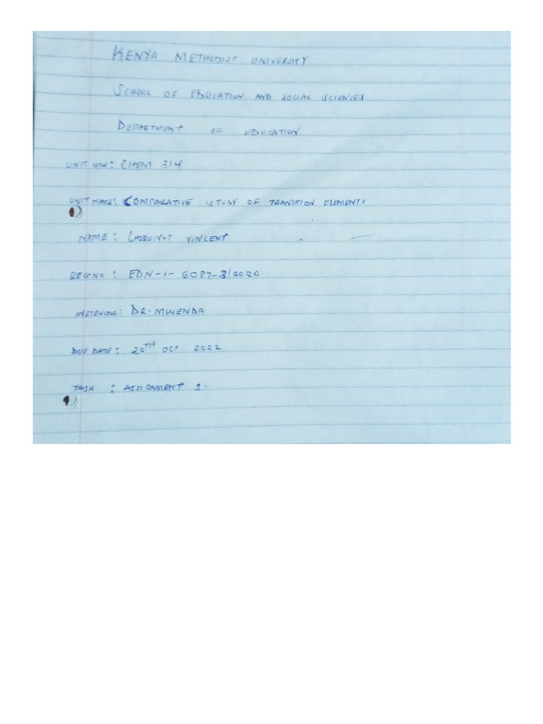 Chem 314 Assignment 1 | PDF