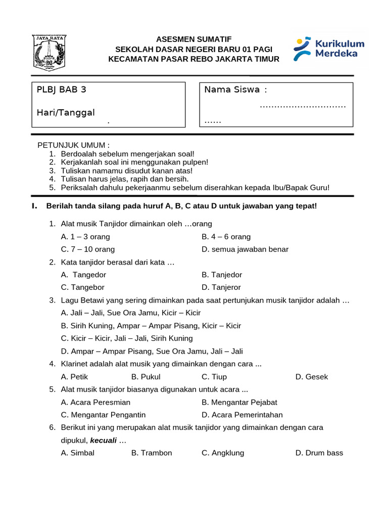 Penilaian PLBJ Bab 3 (2024 - 2025) | PDF