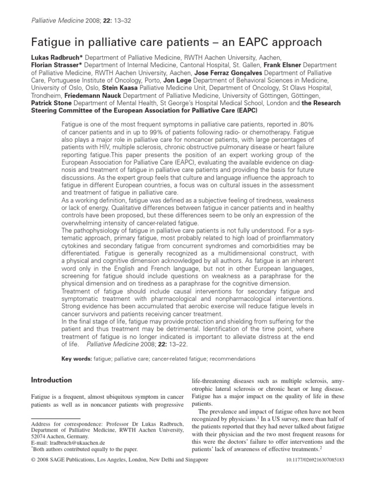 Fatigue in Palliative Care Patients - An EAPC Approach | PDF | Palliative Care | Cancer