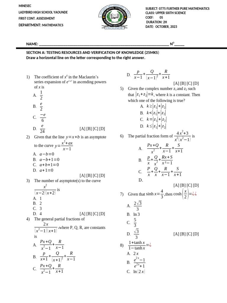 Paper 1 F. Maths | PDF | Mathematics | Mathematical Analysis
