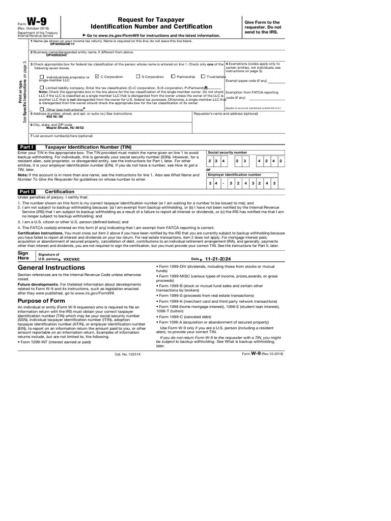 IRS Form W-9: Taxpayer Identification Guide | PDF | Limited Liability ...