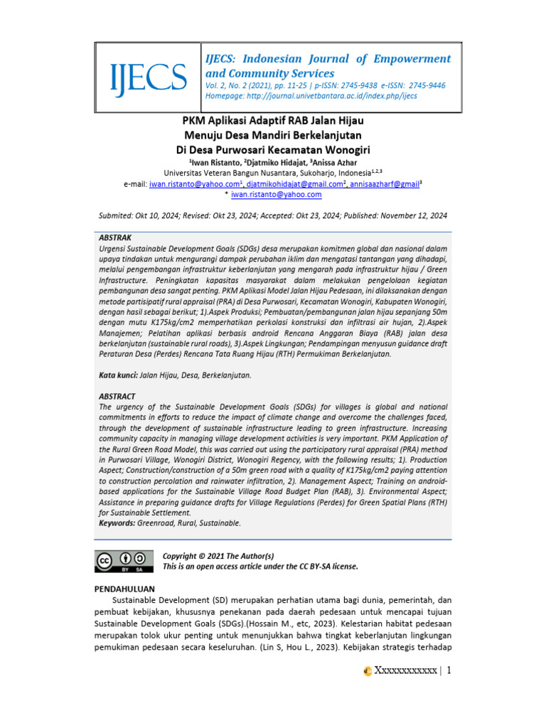 Artikel - Iwan Ristanto - IJECS 2024 Jalan Desa Berkelanjutan | PDF | Teknologi & Rekayasa