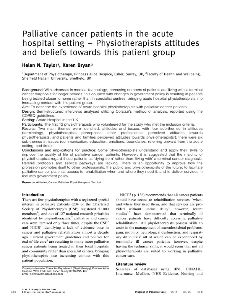 Palliative Cancer Patients in The Acute | PDF | Physical Therapy ...