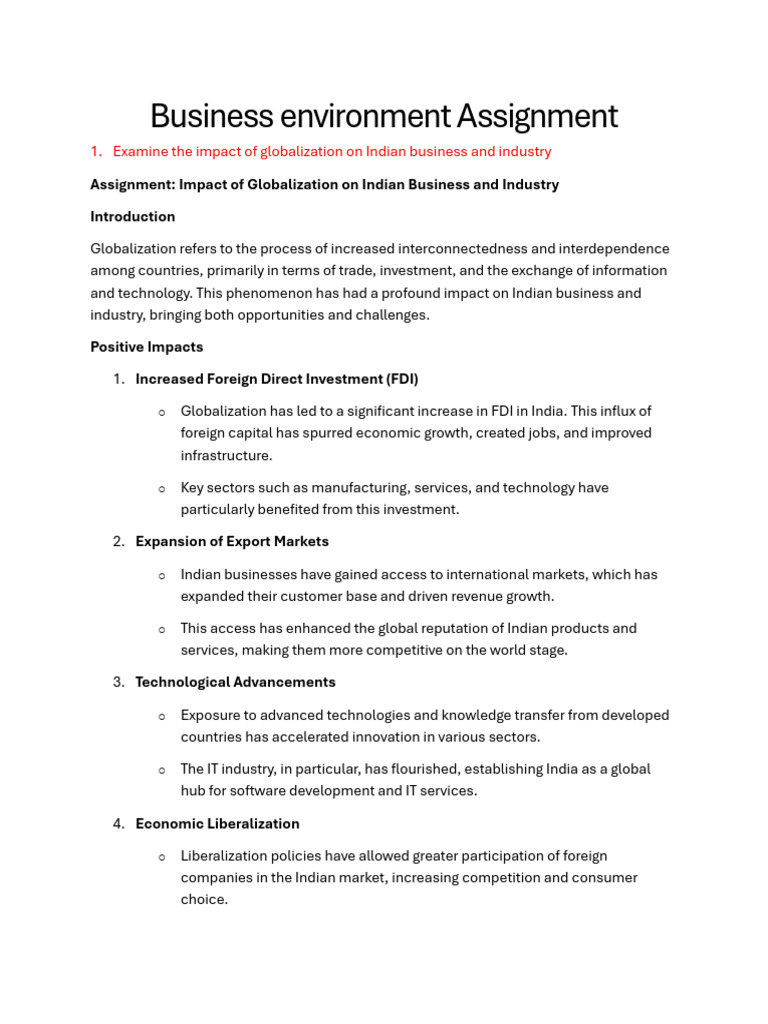 Business Enviroment Assignment 01 | PDF | Inflation | Globalization