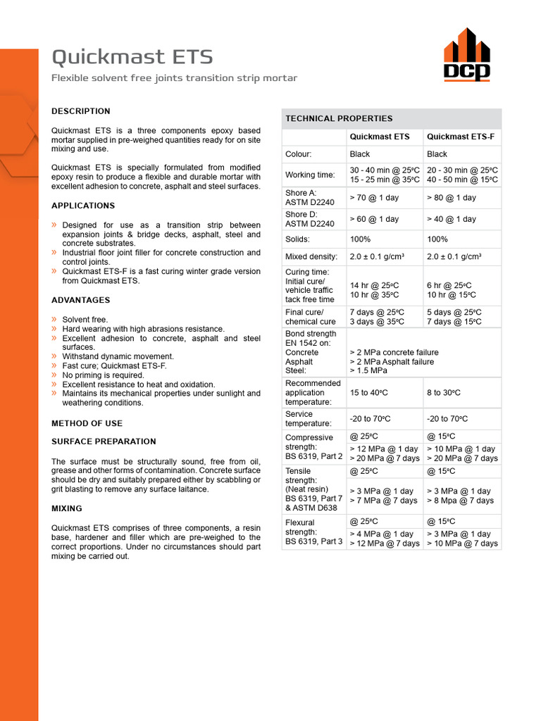 Quickmast ETS_TDS_5 | PDF | Concrete | Epoxy