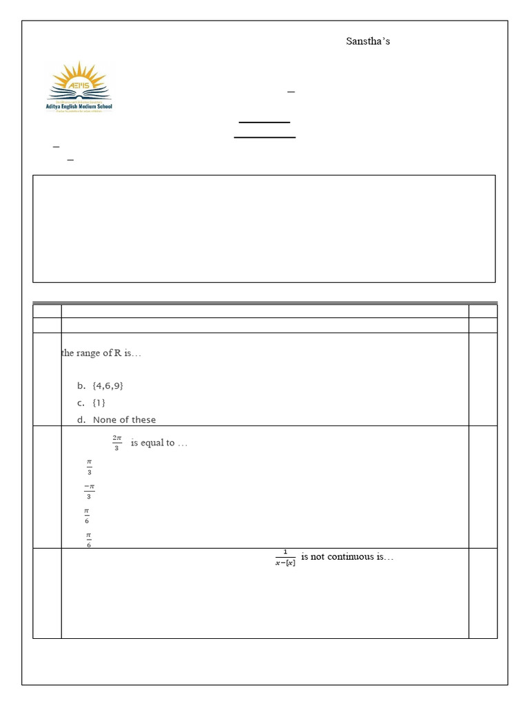 Maths QP TERM-1 XIITH CBSE (2024-25) | PDF | Area | Tangent