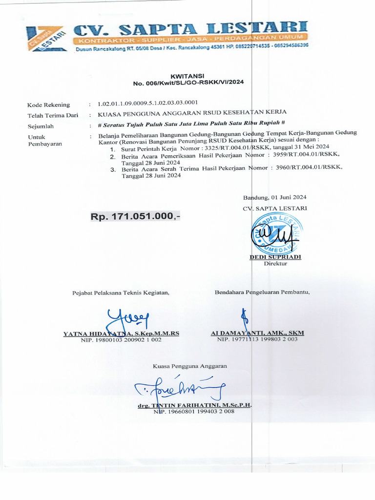 Kwitansi CV Sapta | PDF