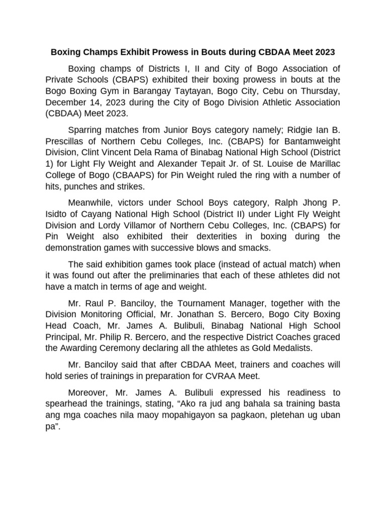 Bogo Boxing Champs Shine at CBDAA | PDF