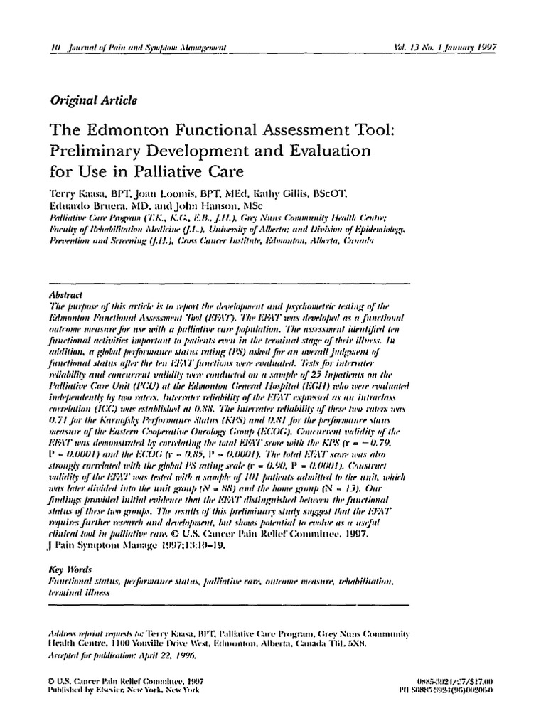 Edmonton Functional Assessment Tool | PDF | Psychometrics