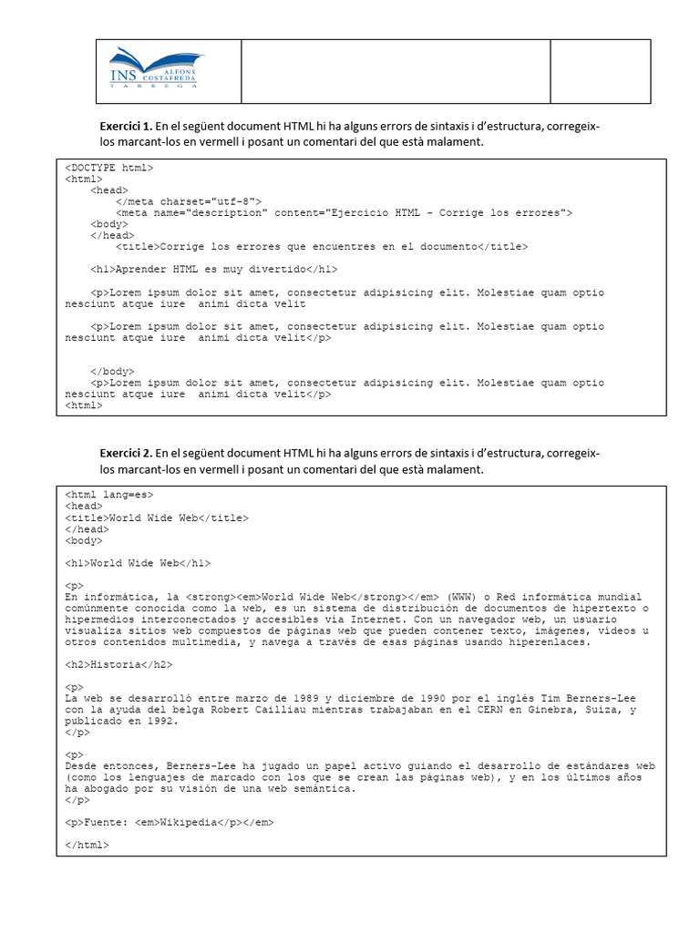 Exercicis HTML | PDF