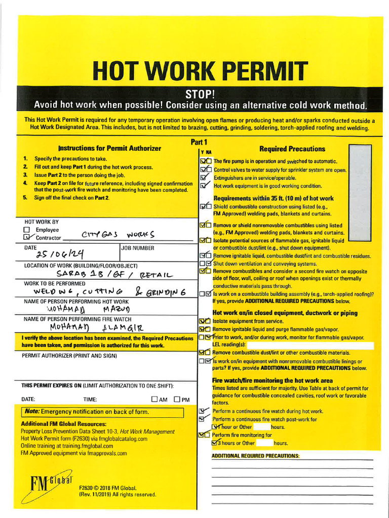 Hot Work Permit | PDF