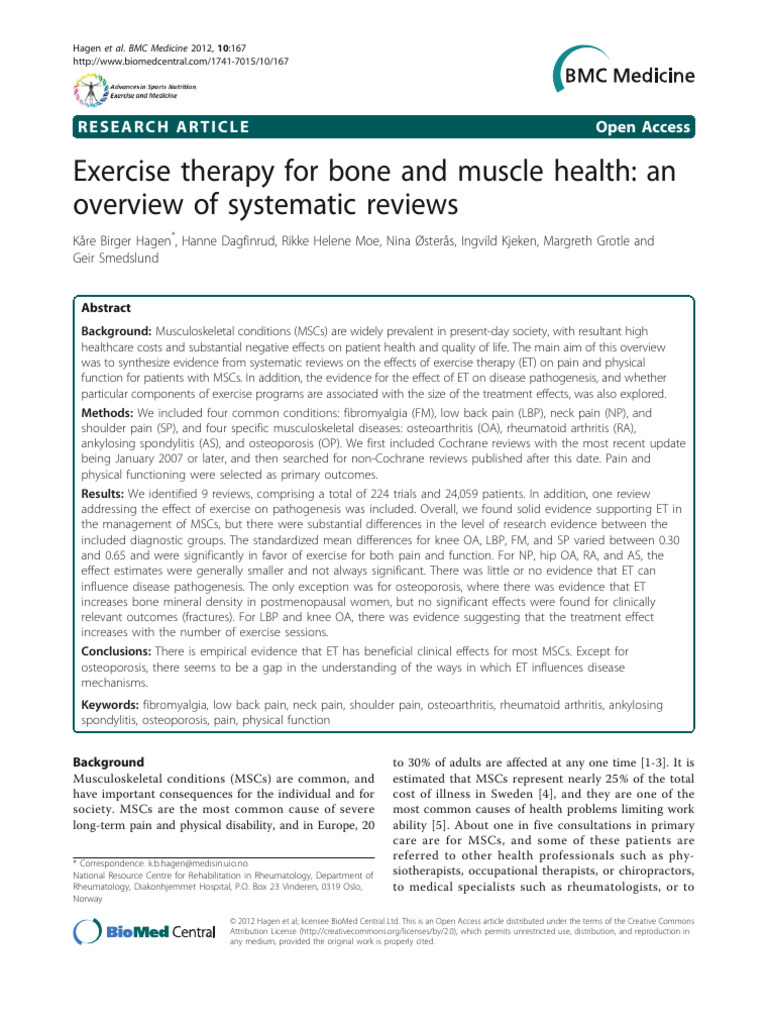 Exercise Therapy For Bone and Muscle Health (An Overview of Systematic ...