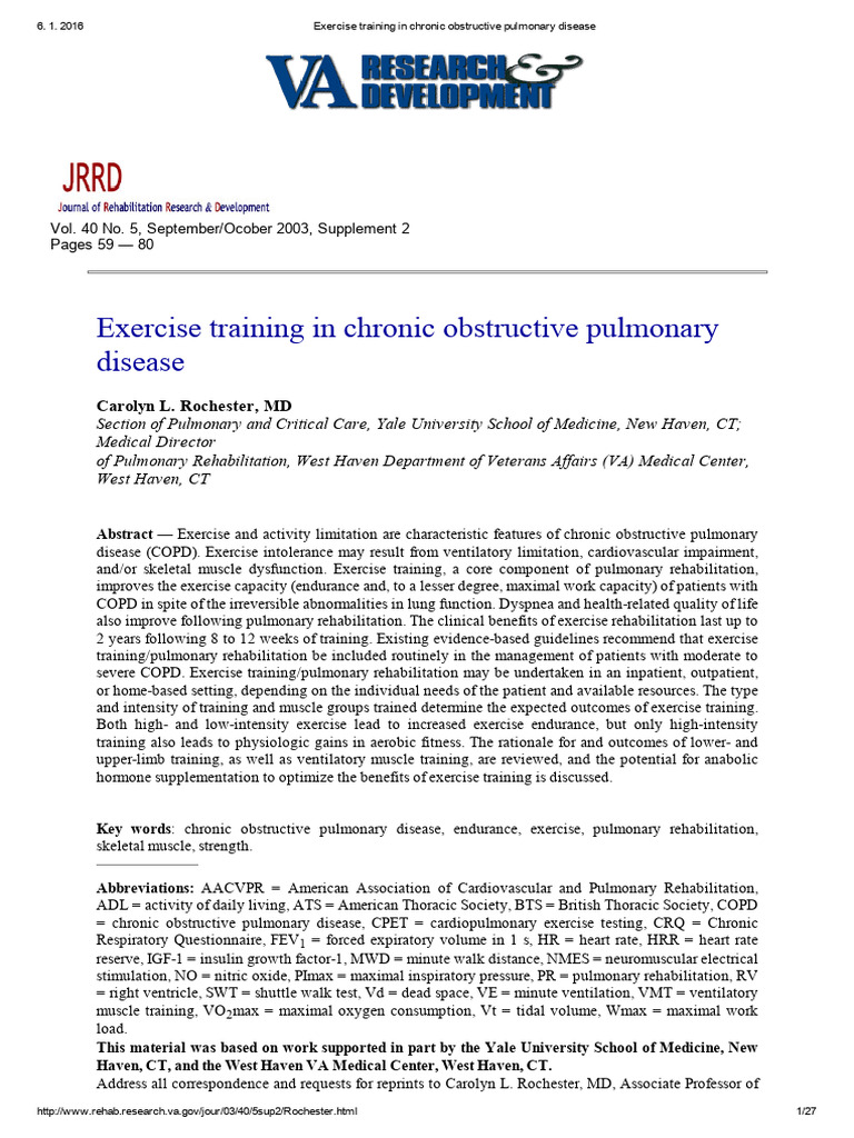Exercise Training in Chronic Obstructive Pulmonary Disease | PDF ...