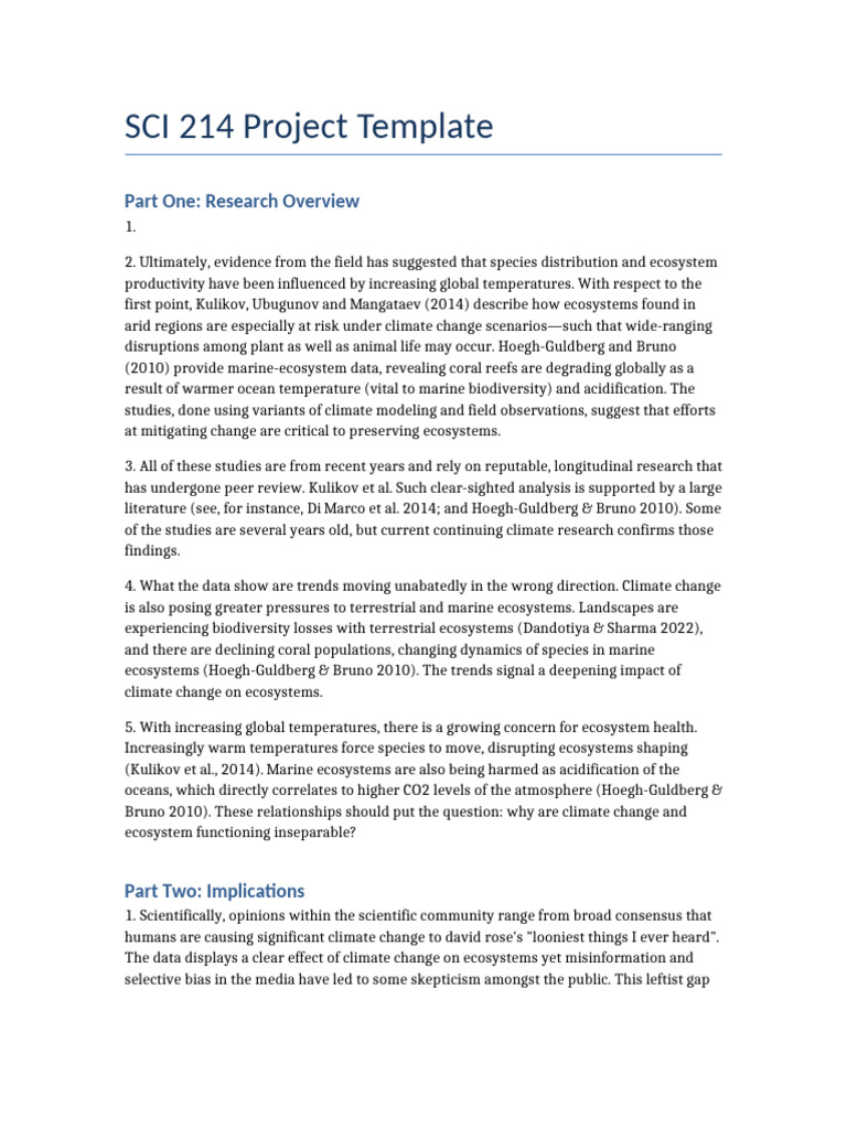 SCI 214 Project Template Filled | PDF | Climate Change | Ecosystem