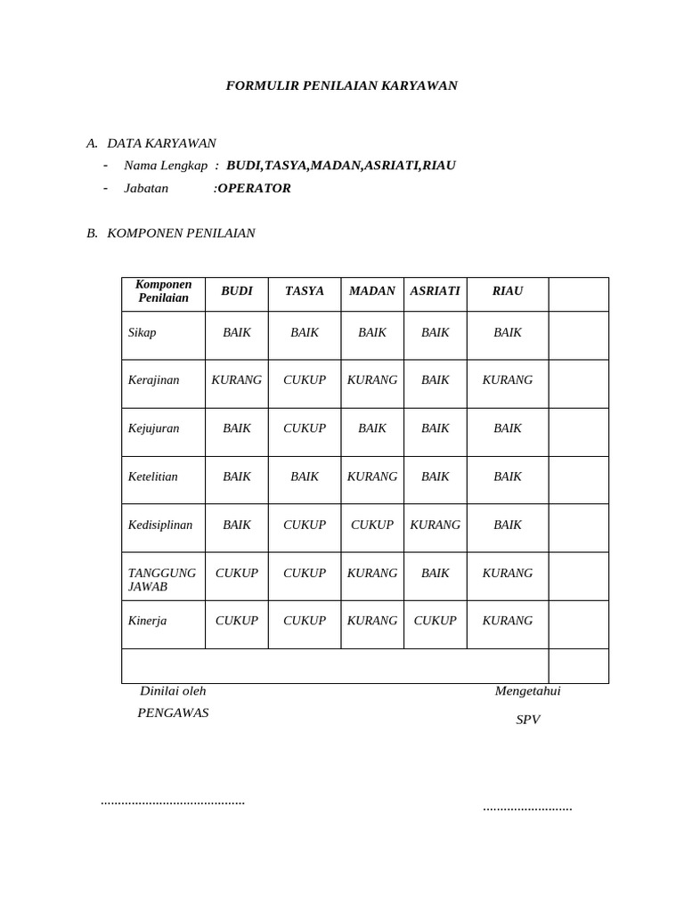 Form Penilaian Karyawan | PDF | Bisnis