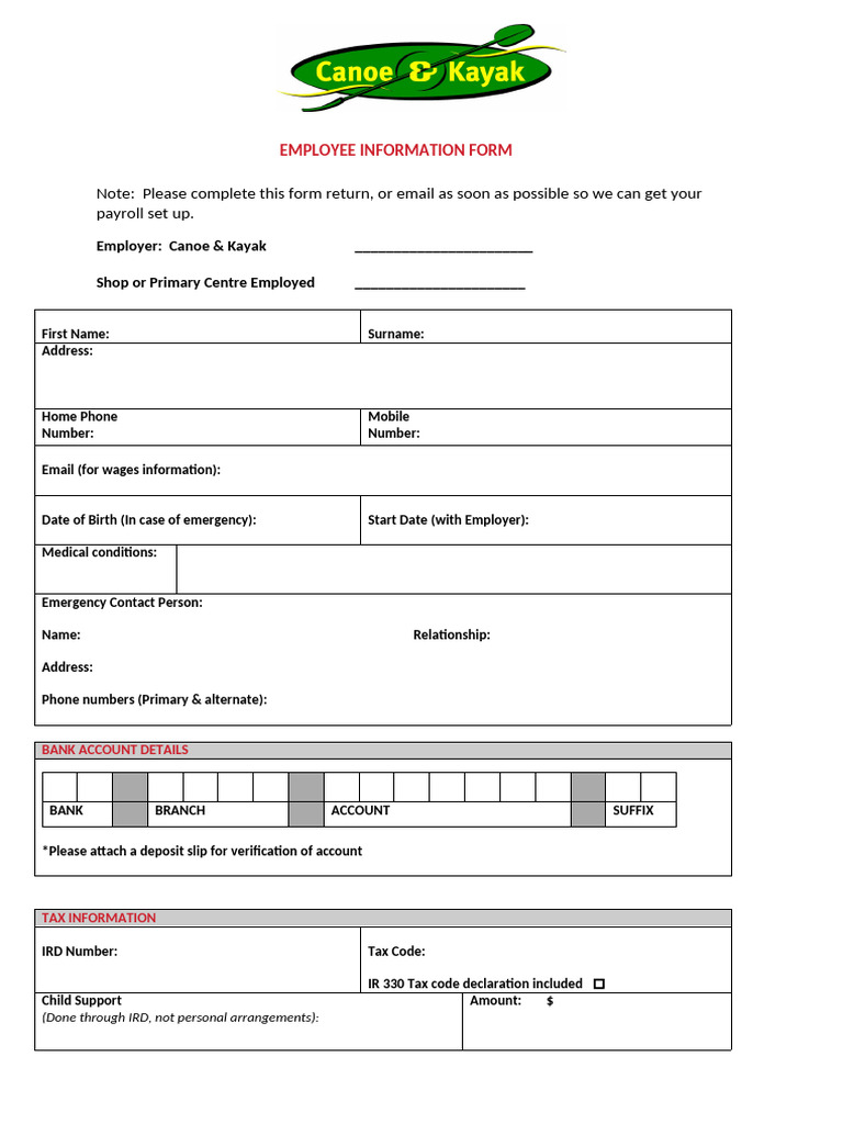 Employee Information Form | PDF | Taxes | Government Finances