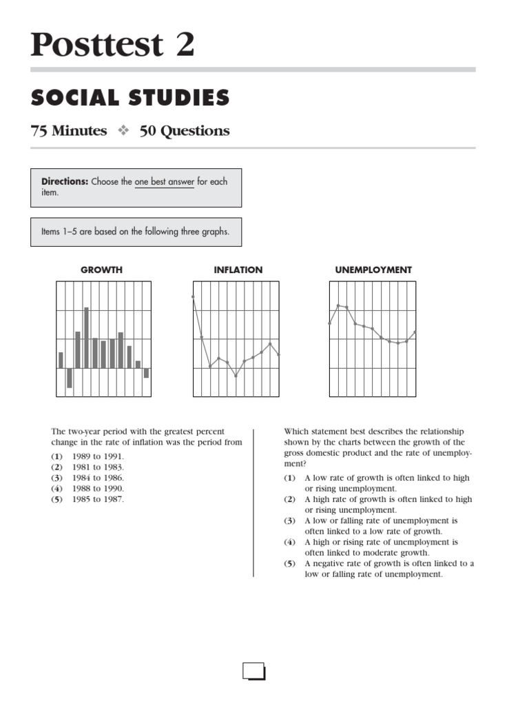 GED-GED Success Posttest (Social Studies) | PDF | Rain | Inflation