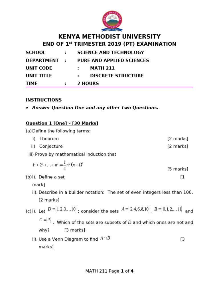 Discrete Structure (Math 211) 1st Trimester 2019 | PDF | Function ...
