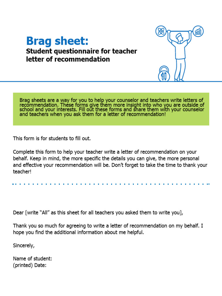 Updated Brag Sheet For Teachers Recommendation Letters 2024.2025 | PDF ...