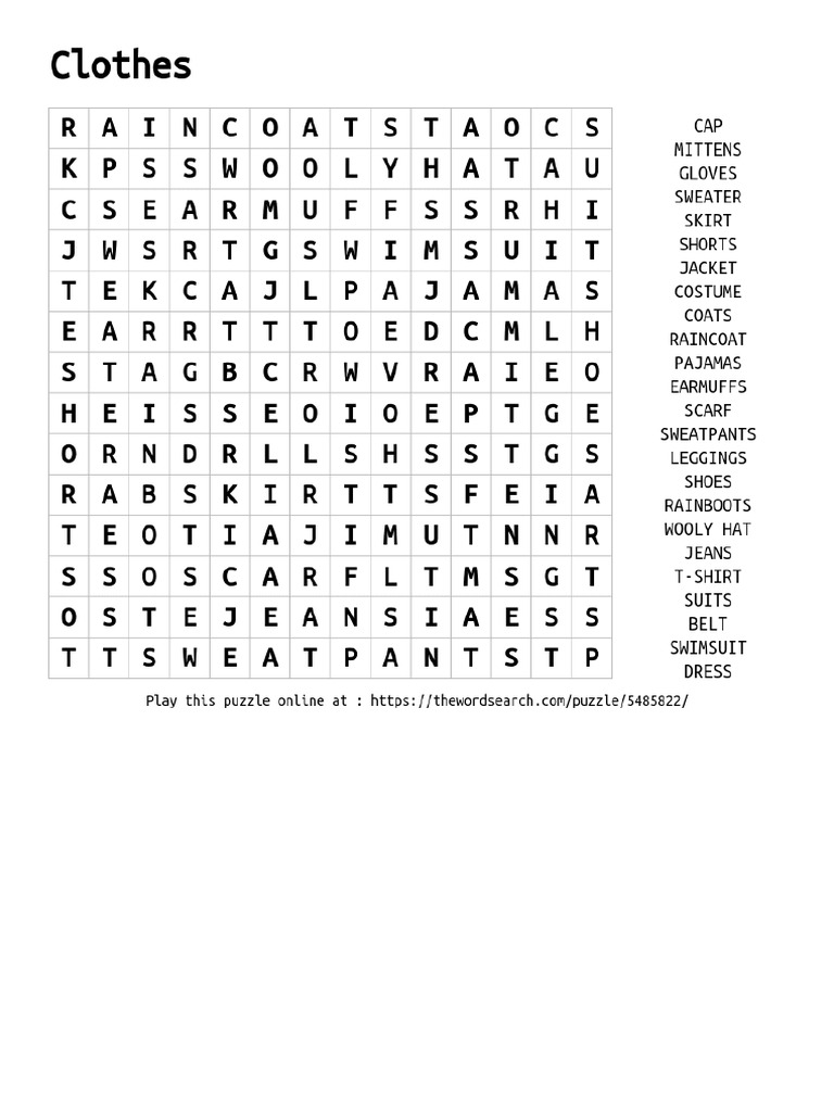 Clothes Wordsearch | PDF