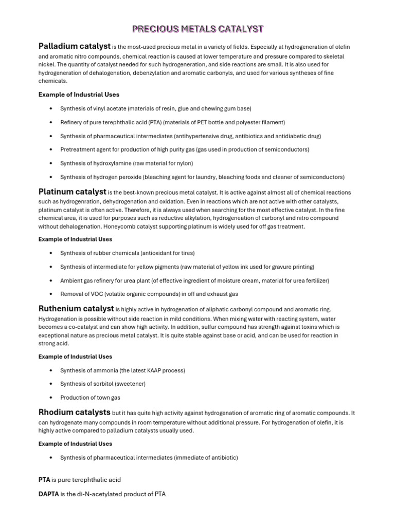 PGMs catalysts | PDF | Hydrogenation | Catalysis