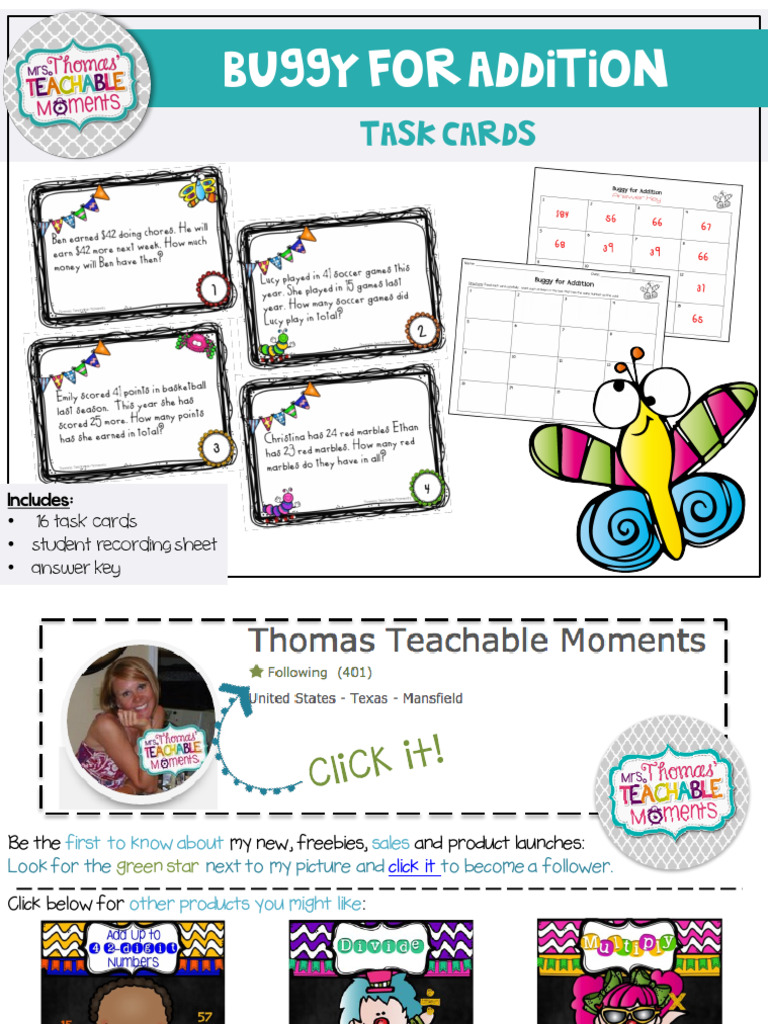 Buggy For Addition: Task Cards | PDF | World Wide Web | Internet & Web