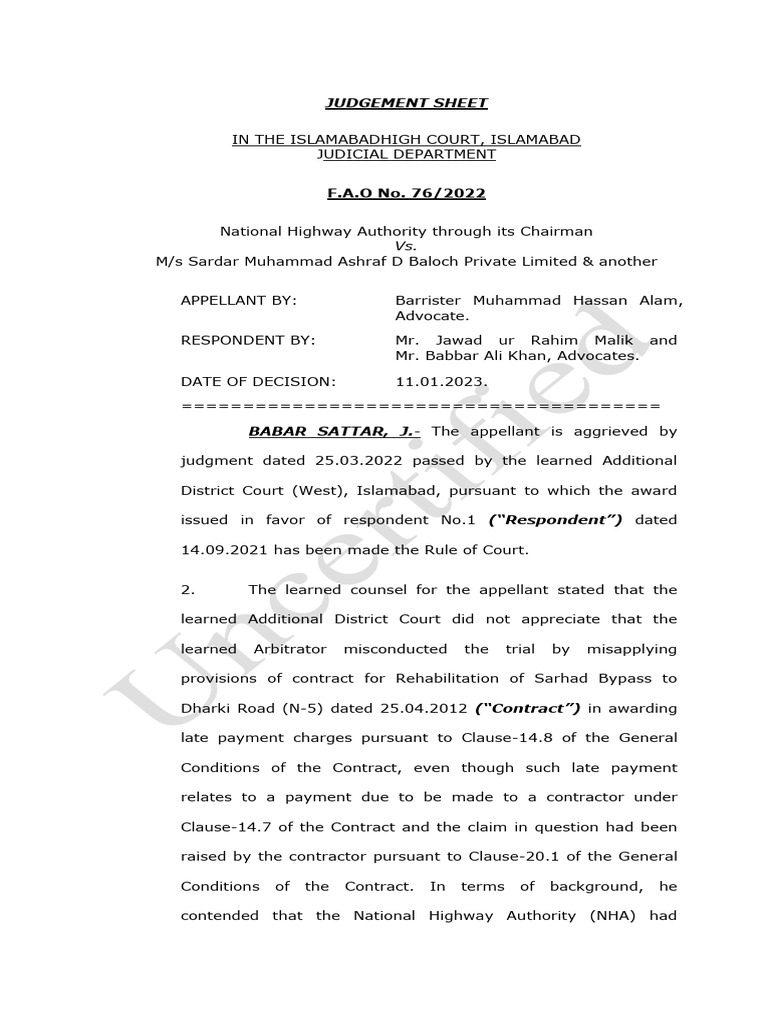 F.A.O. No. 76-2022 638100685874003885 | PDF | Arbitration | Judgment (Law)